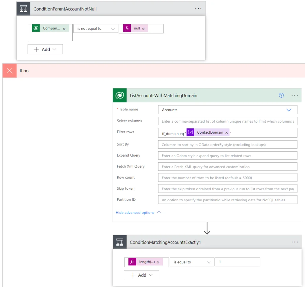 Match contacts and accounts by email domain with Power Automate - Forward Forever