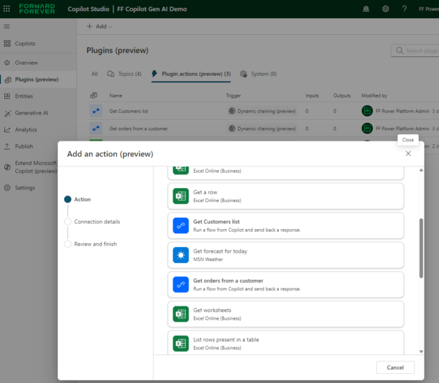 Build intelligent agents in Copilot Studio via generative actions, plugins and dynamic chaining ...
