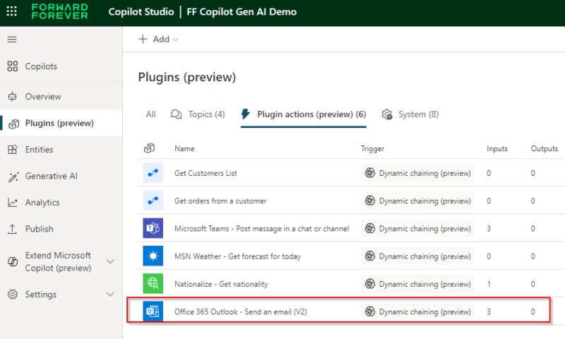 Build intelligent agents in Copilot Studio via generative actions, plugins and dynamic chaining ...